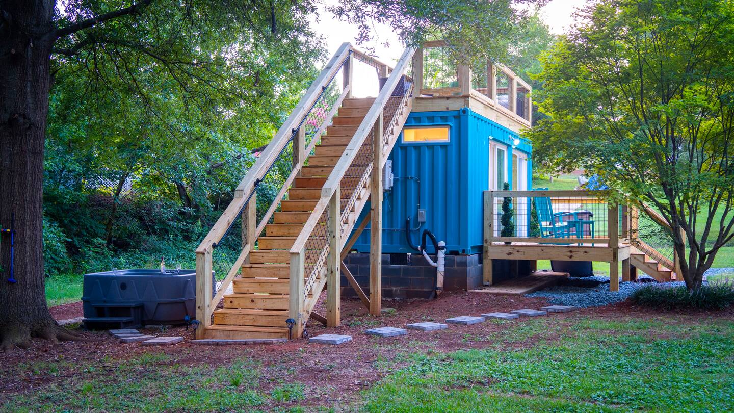 Blue Tiny Container Home - Container Hacker